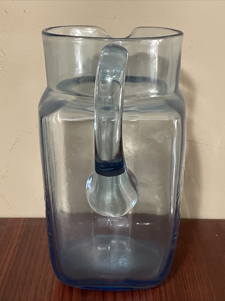 Depression Blue Glass Madrid Pattern Pitcher RARE | eBay