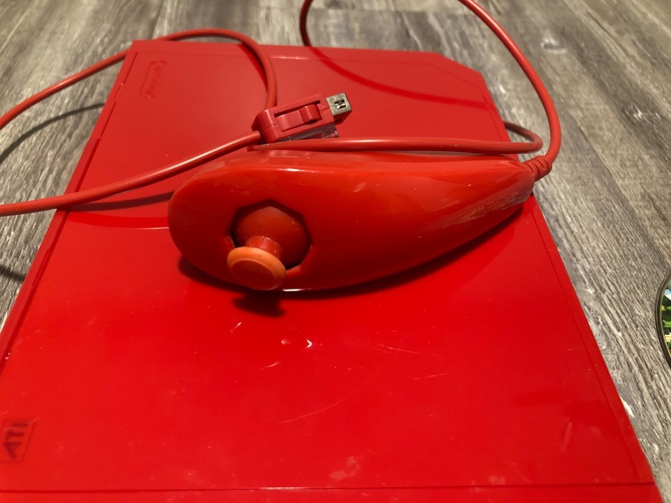 Nintendo Wii Red RVL-001 Console Tested + Pac-Man Party + Nunchuk ...