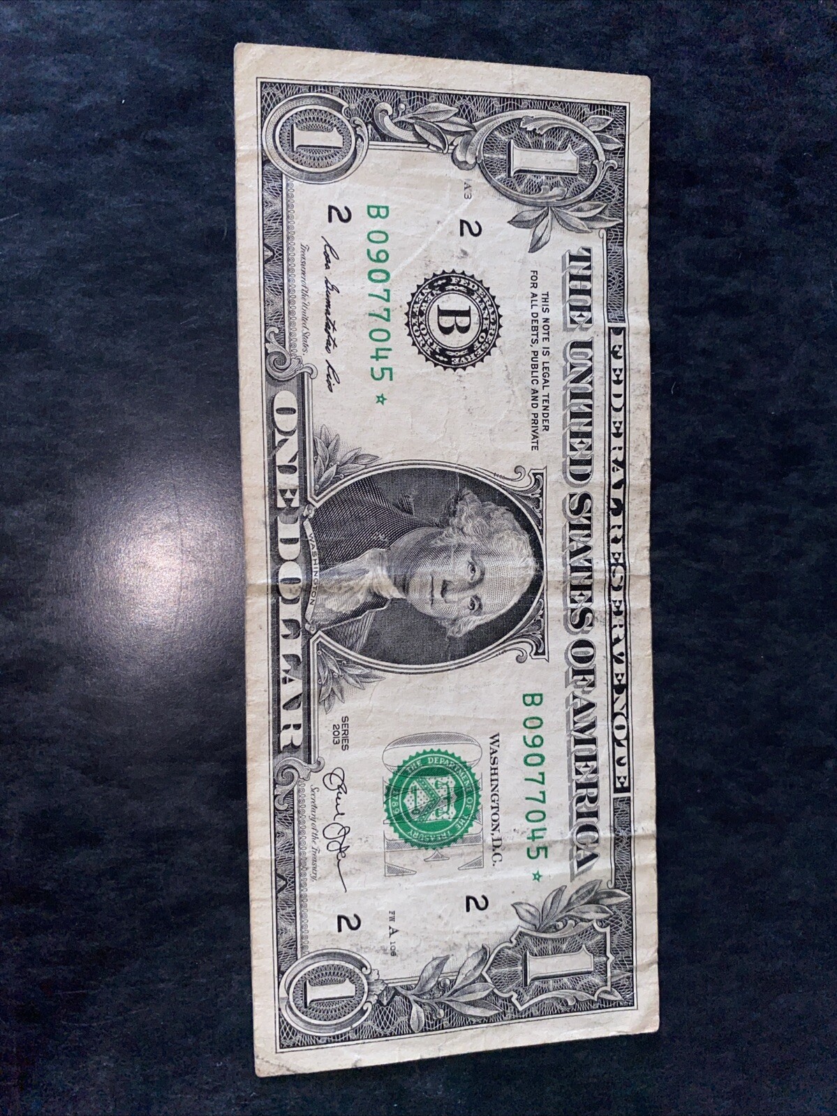 2013 SERIES B $1 DOLLAR BILL STAR NOTE DUPLICATE SERIAL NUMBER B ...