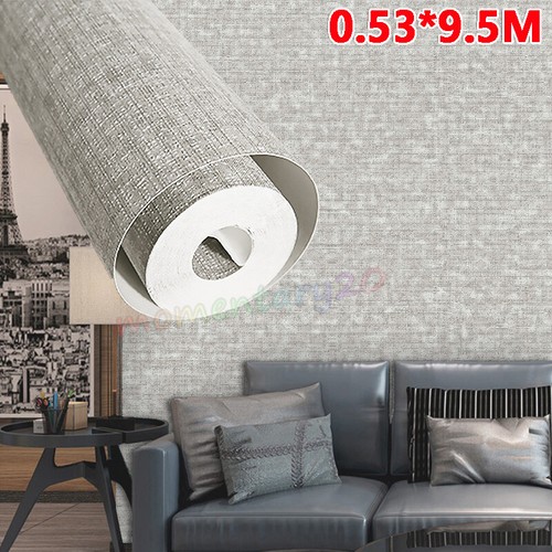 Plain Grey Textured Wallpaper Thick Embossed Woven Linen:Effect Wall ...