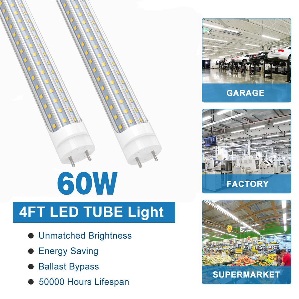 T8 4FT G13 LED Tube Light Bulbs 60W 6000K LED Shop Lights Garage ...