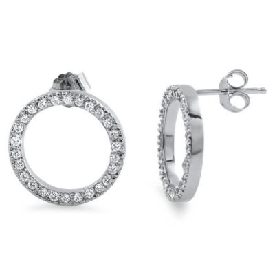 925 Silver Signity CZ Hollow Circle Stud Earrings | eBay