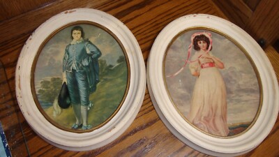 2 Fleck Brothers Pictures Oval Antiqued White 10"x 12" Pinkie/Blue Boy ...