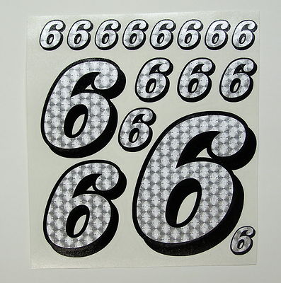 Racing Numbers 6 Decal Sticker Pack Silver Black Outline 1/8 1/10 RC ...
