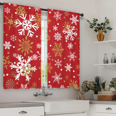 2Pcs Christmas Snowflake Window Curtains Drapes Bedroom Living Room ...