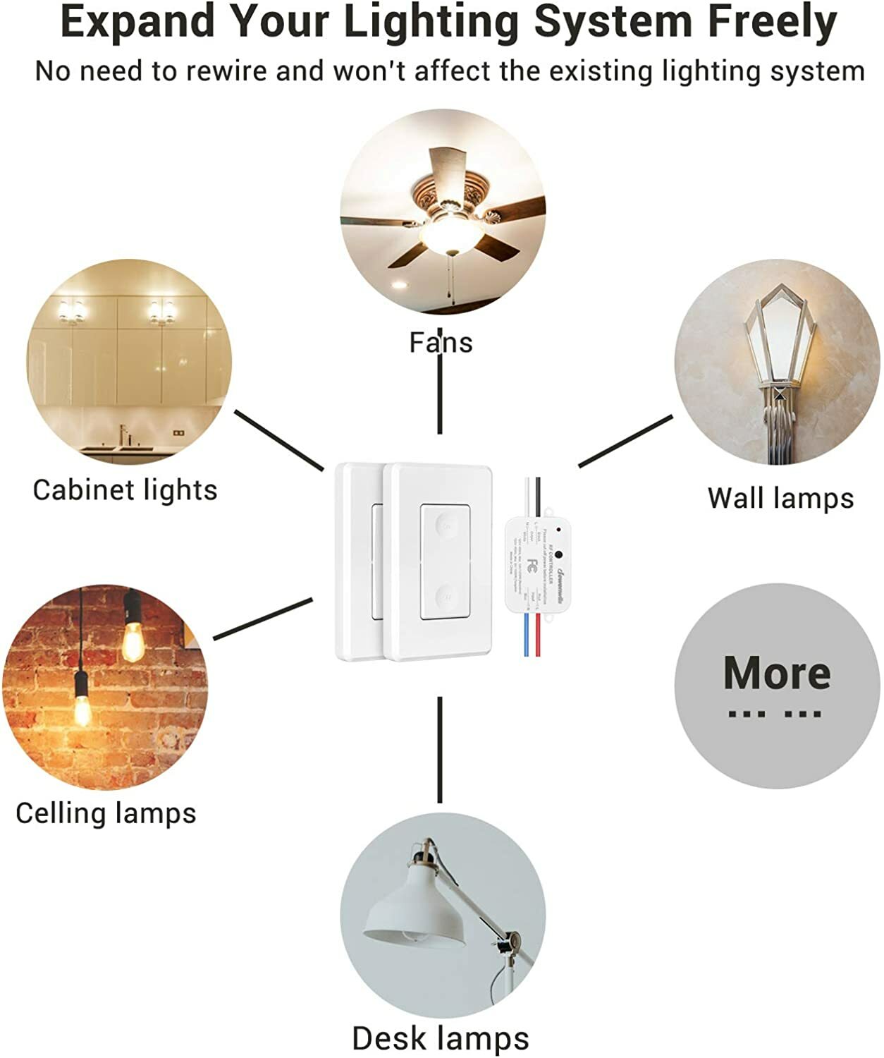 DEWENWILS 3 Way Wireless Light Switch and Receiver Kit, Remote Control ...