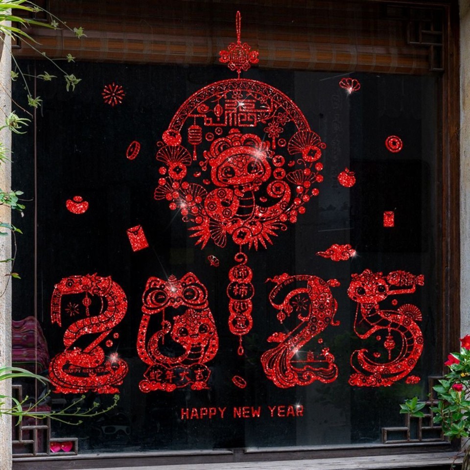 Red Chinese New Year Window Stickers Cartoon Blessing Decals Home ...