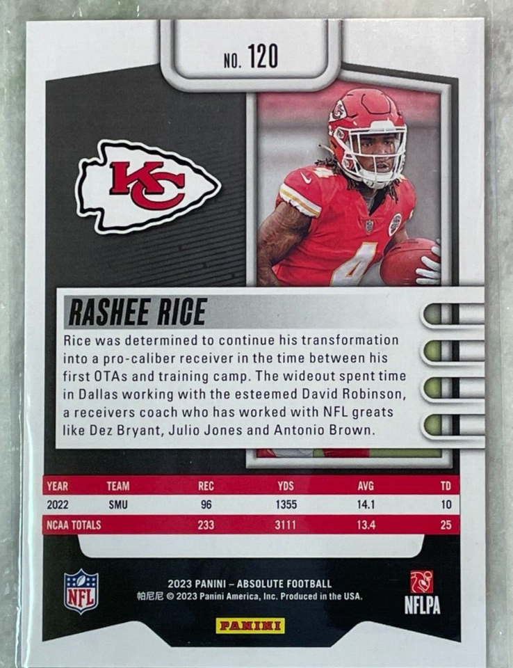 2023 Panini Absolute Football RASHEE RICE Rookie Card- #120 Kansas City ...