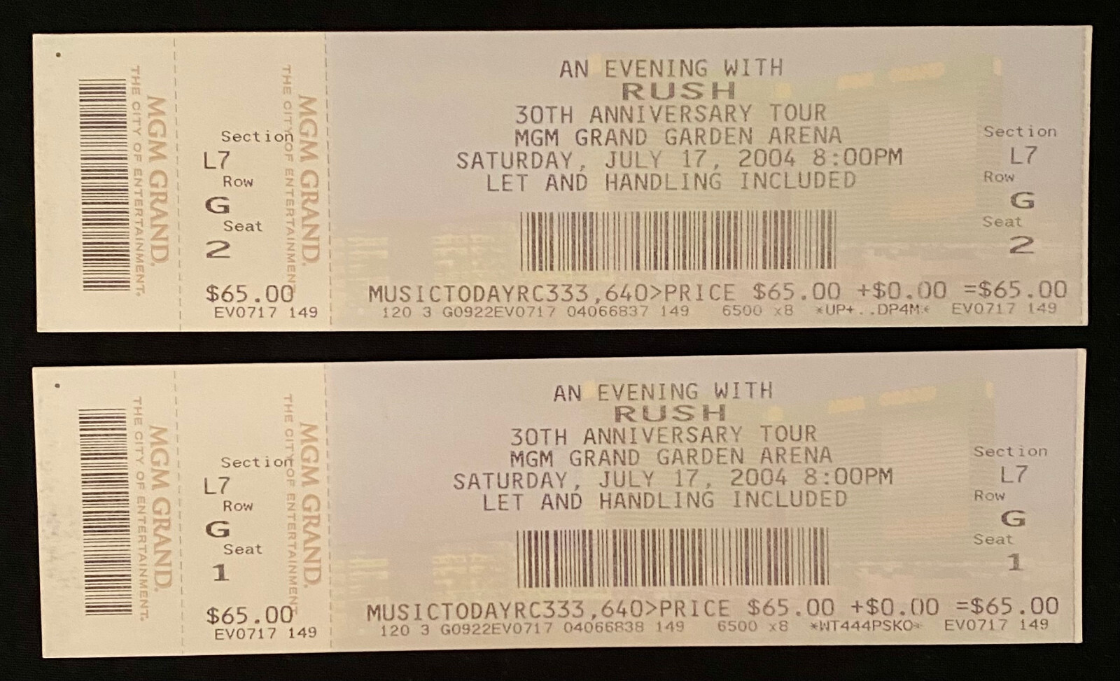 (2) RUSH R30 Concert Tour Full Tickets MGM Grand Unripped Adjacent | eBay