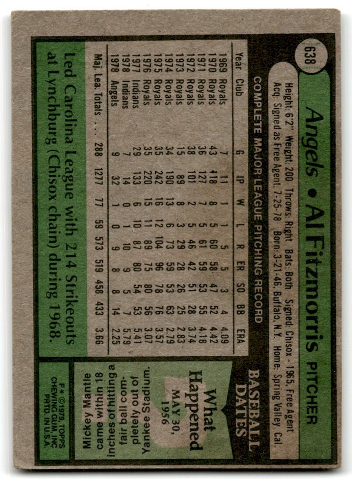 1979 TOPPS AL FITZMORRIS CALIFORNIA ANGELS #638 | eBay