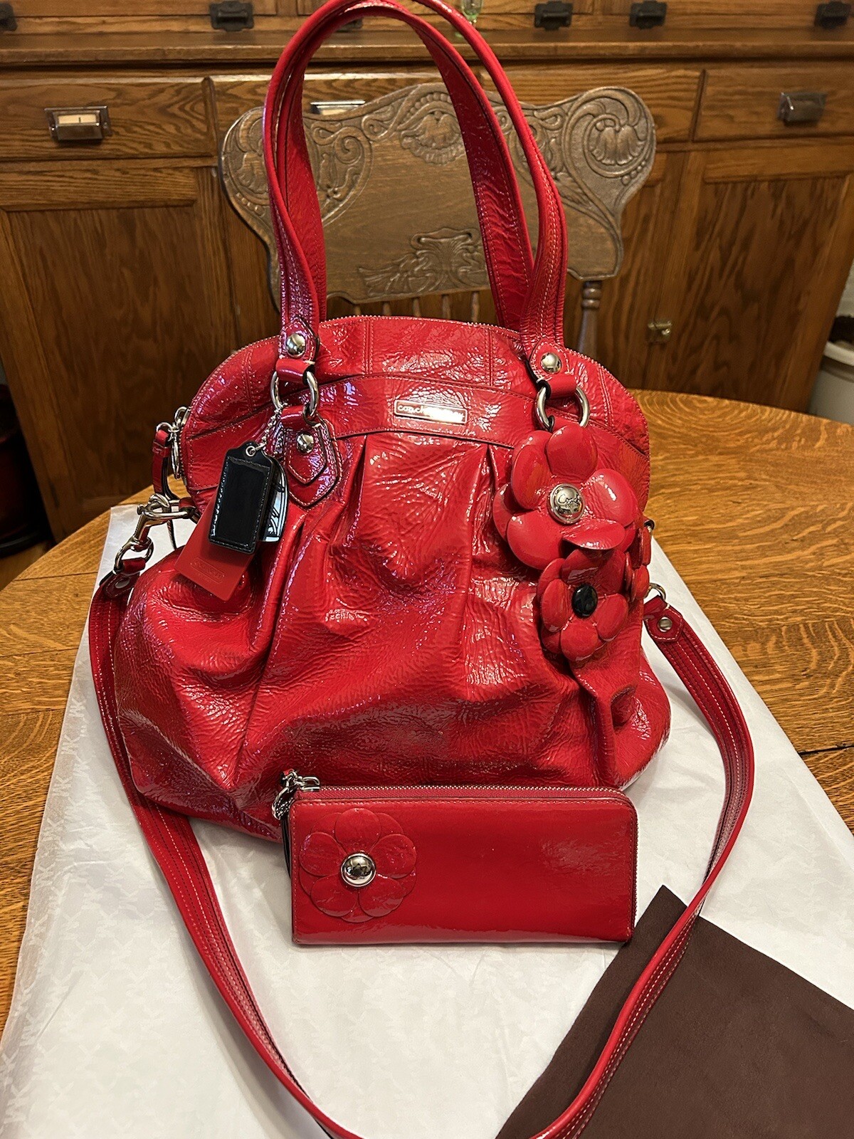 Coach Red Patent Leather Limited Edition Poppy Handbag Purse & Wallet ...
