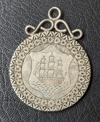 SILVER VICTORIA FLORIN MILITARY LOVE TOKEN. ENGRAVED SHIP BOAT RARE ...