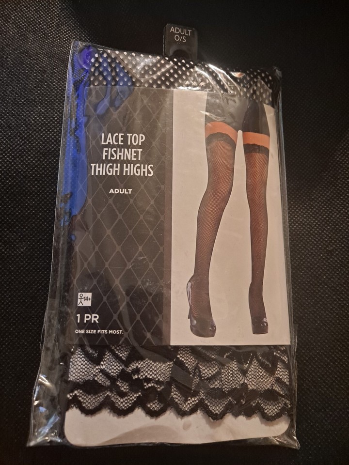 SUIT YOURSELF COSTUME CO. BLACK ADULT LACE TOP FISHNET THIGH HIGHS ...