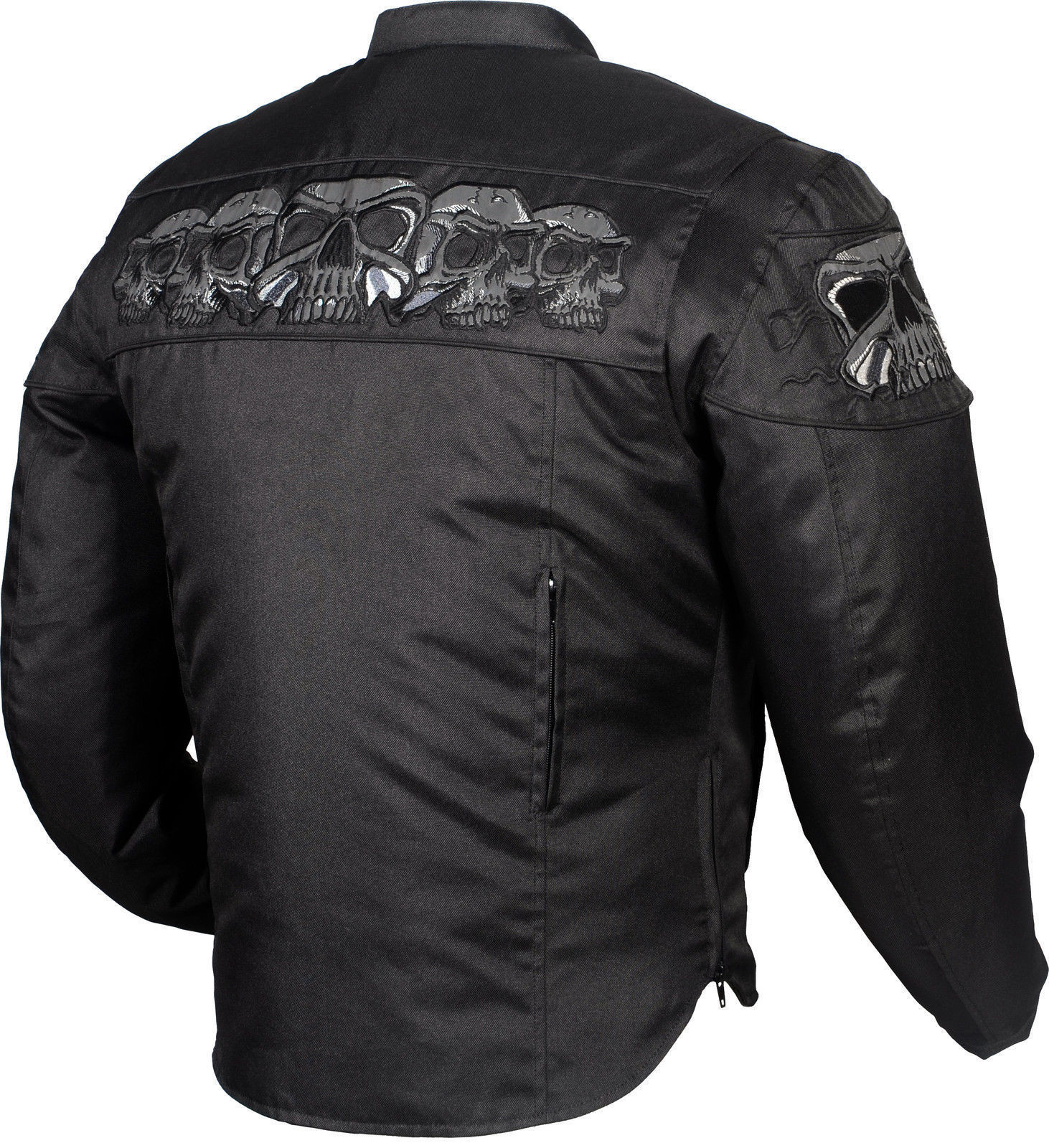 Men's Textile Vented Motorcycle Jacket w/ Reflective Skull Design Front ...