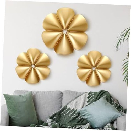 Fourluoo 3 Pack Flower Wall Art Farmhouse Rustic Gold Flower Wall Decor ...