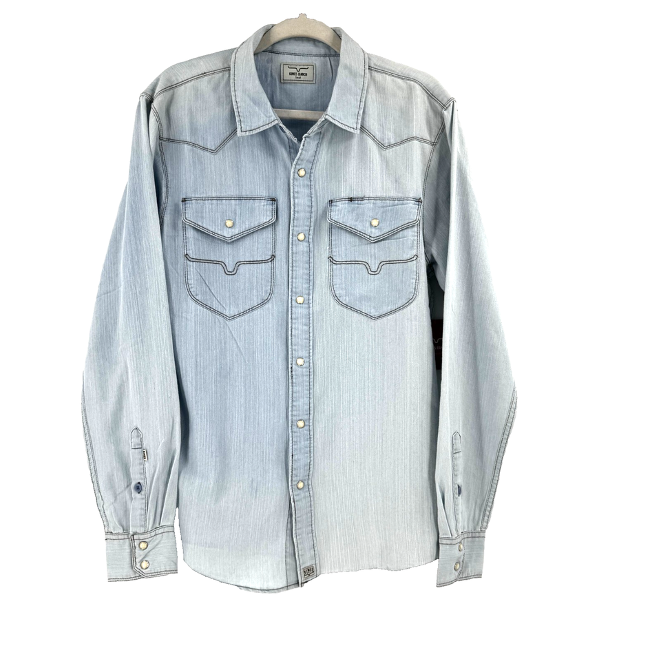Kimes Ranch Chambray Denim Pearl Snap Shirt Men's S Jean Yellowstone ...