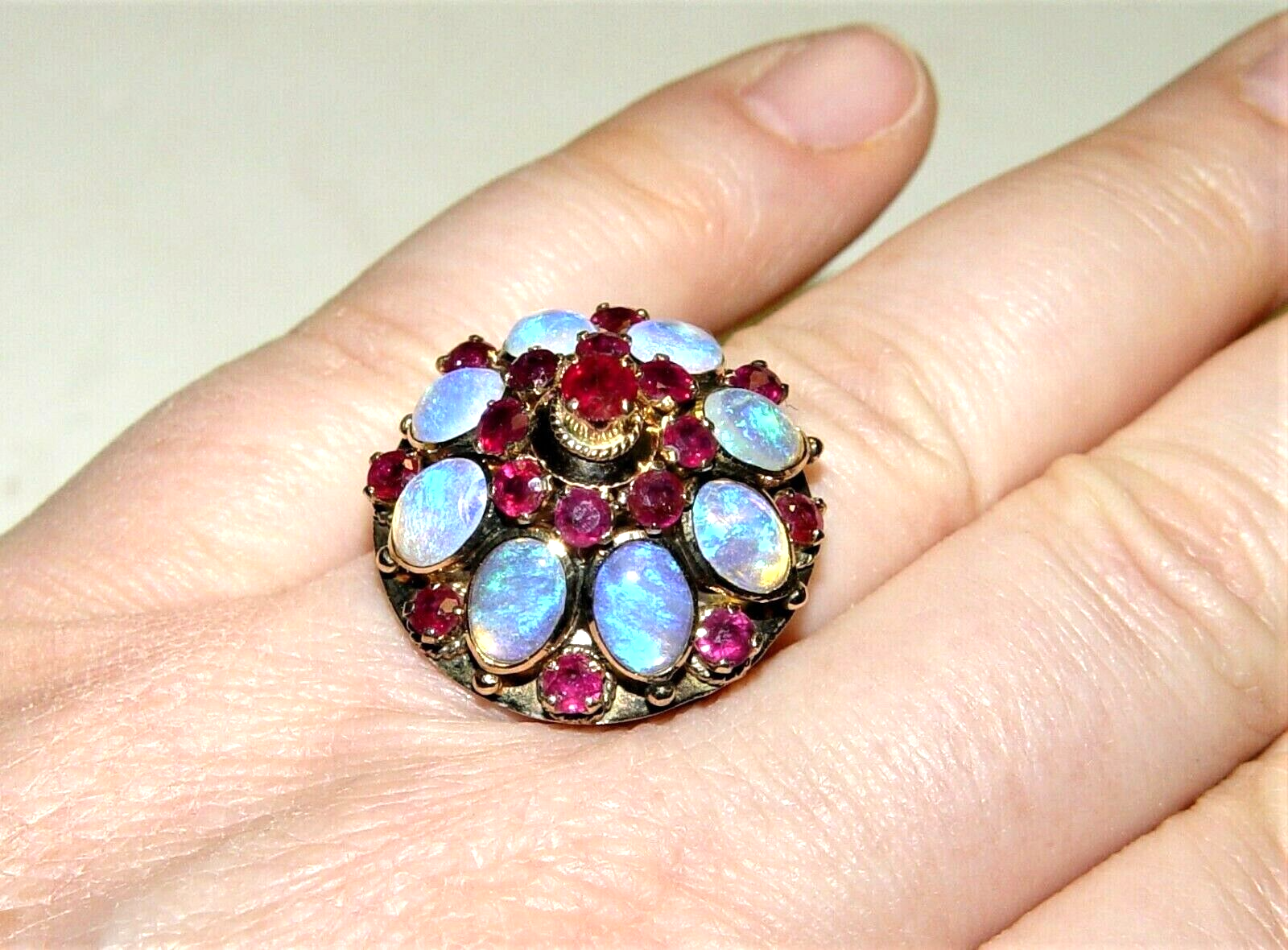 Antique 2.50CT(Est.) Ruby and Opal Dome filigree Ring 18K Rose Gold s-7 ...