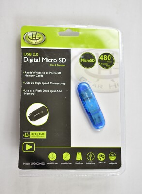 Gear Head USB 2.0 Digital Micro Card Reader Model CR3000MSD Blue NEW IN ...