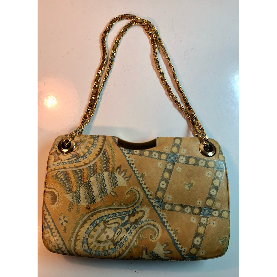 Vtg Morris Moskowitz Womens Handbag Tan Leather Paisley Magnetic Inside ...
