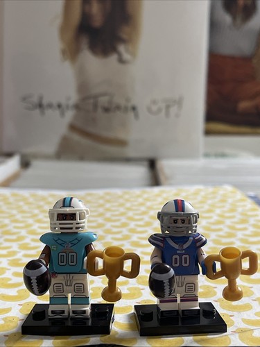 MIAMI DOLPHINS BUFFALO BILLS NFL FOOTBALL PLAYER LEGO MINIFIG FIGURE 2x ...