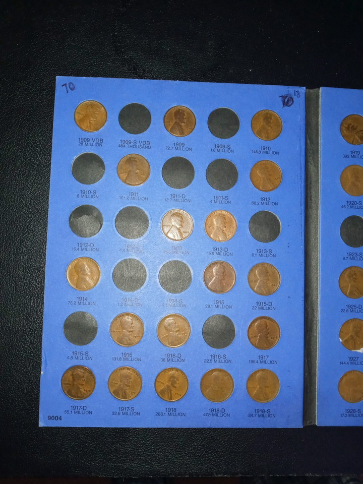 LINCOLN WHEAT PENNY FOLDER SET COLLECTION #1 -70 DIFF. 1909-1940- NICE ...