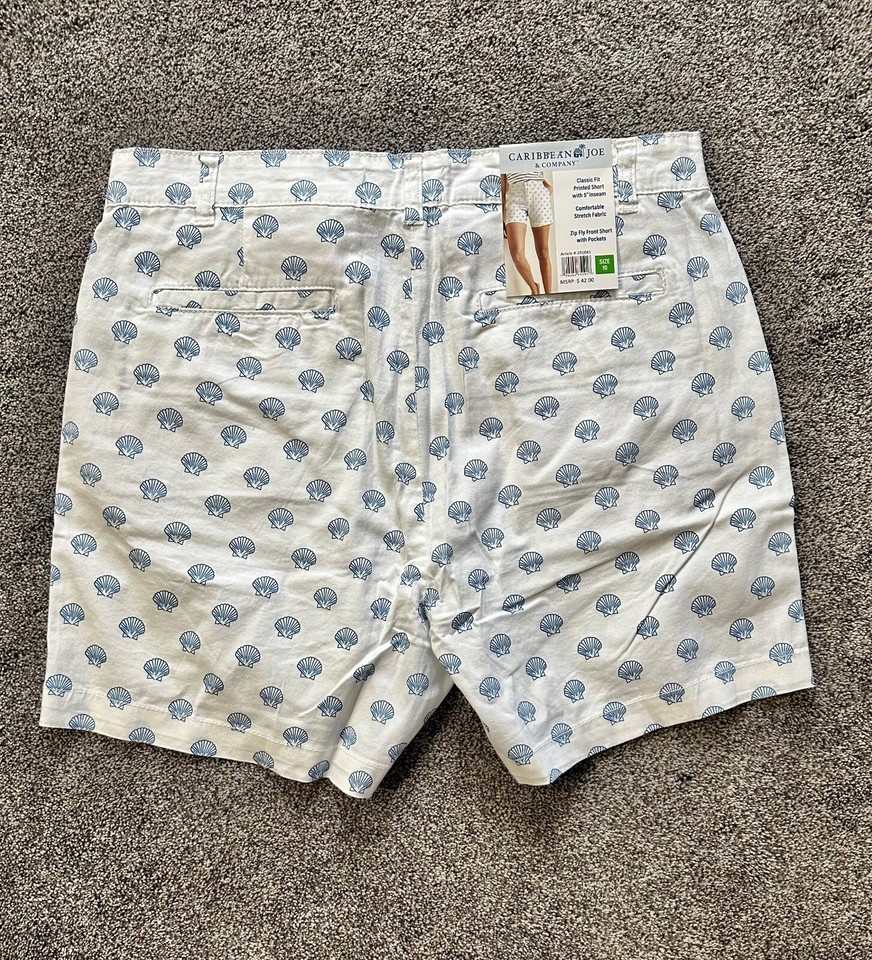 CARIBBEAN JOE - SIZE: 10 - Seashell Stretch Chino Shorts With 5" Inseam ...