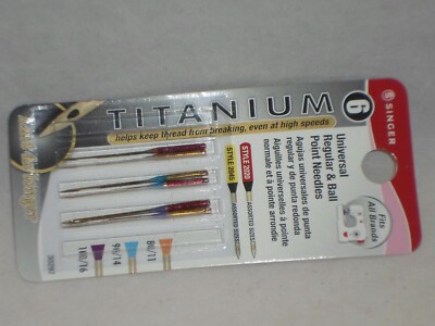 Singer 2020 & 2045 Assorted Size Sewing Machine Needles Size Titanium 6 ...