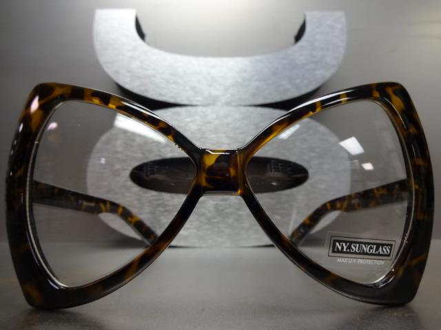 OVERSIZE EXAGGERATED HUGE Clear Lens EYE GLASSES Unique Bow Shaped ...