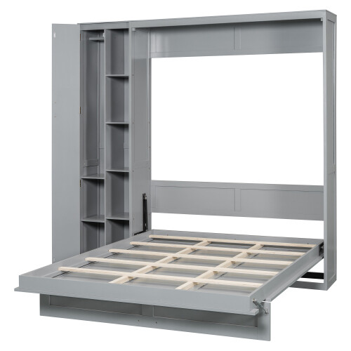 Full Queen Size Murphy Bed Wall Beds with Wardrobe Storage Shelves ...