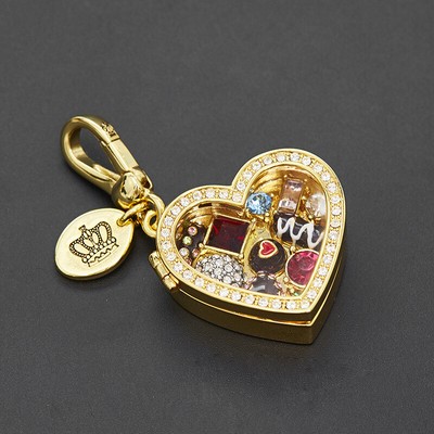 Juicy Couture Heart Charm Locket Pendant Colorful Crystal Gift Jewelry ...