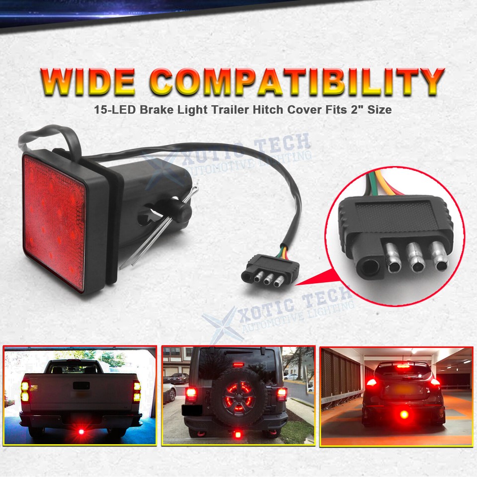 15-LED Red Lens Tow Hitch Receiver Brake Tail Light w/ Adapter For ...