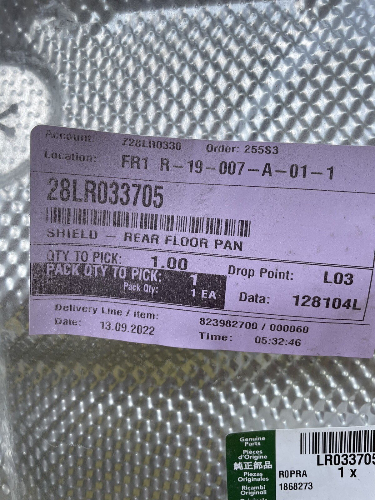 Genuine Land Rover Right Muffler Shield 3.0 Liter LR033705 & * for sale ...