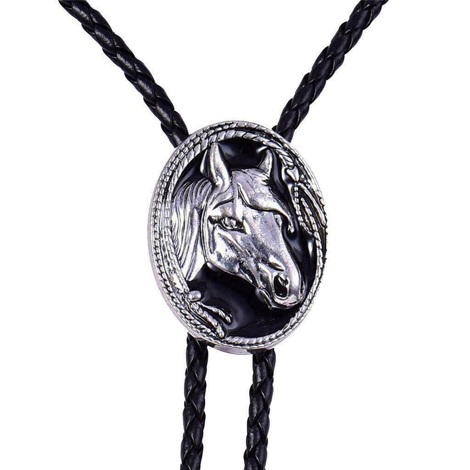 Western Cowboy Bolo Tie Black Stone Obsidian Rodeo Dance Necktie ...