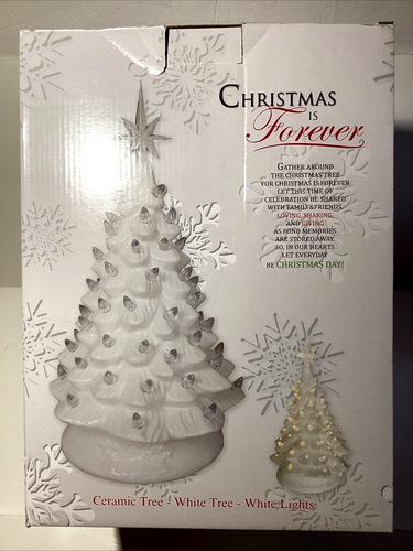 NIB Christmas Is Forever White Ceramic Christmas Lighted Tree White ...