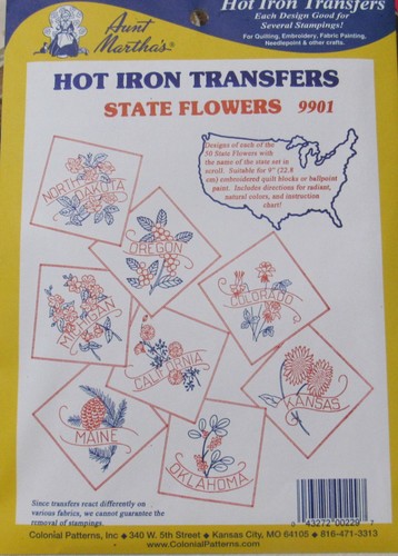 9901 Aunt Marthas 50 STATE FLOWERS Embroidery Transfer Pattern Quilt ...