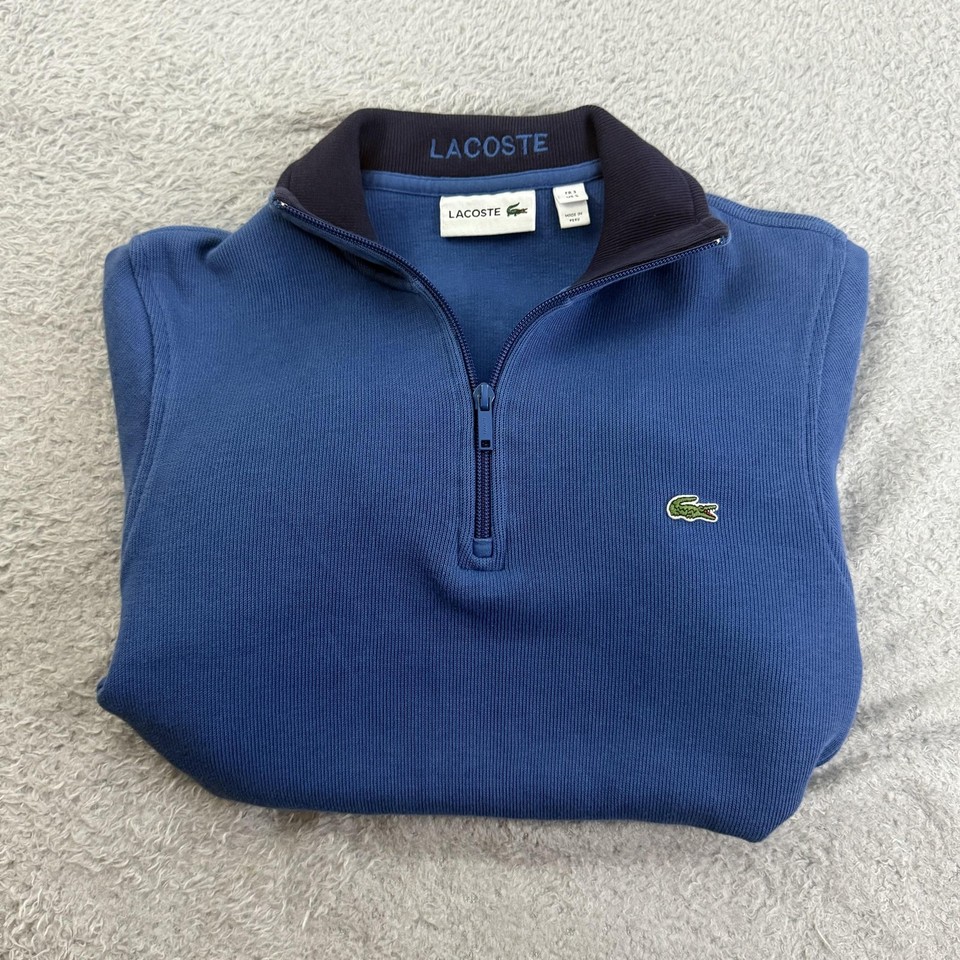 Lacoste Sweater Men Small Blue 1/4 Zip Croc Logo Classic Prep ...