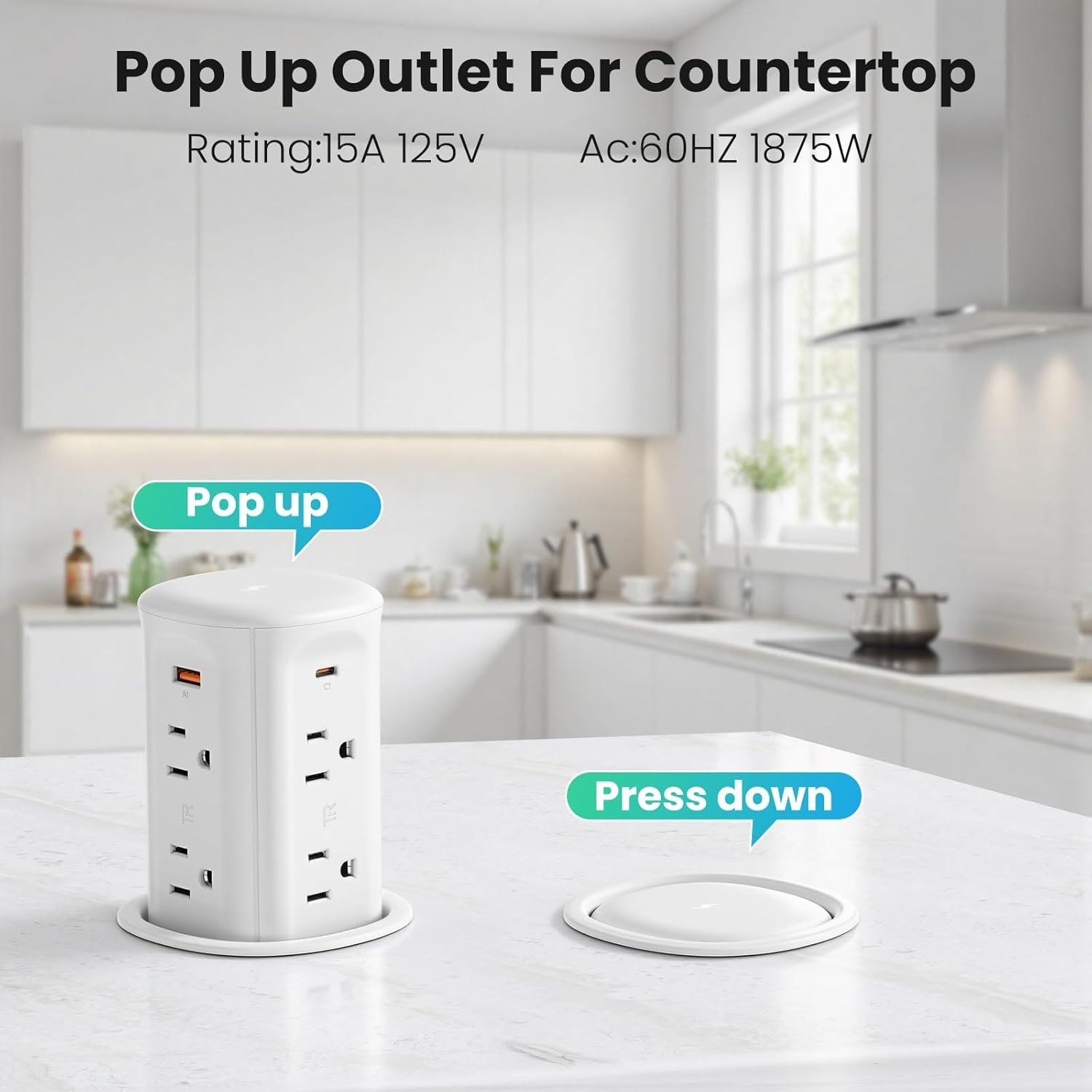 Pop Up Countertop Outlet 15W Wireless Charger 8 AC 4 USB Concealed ...