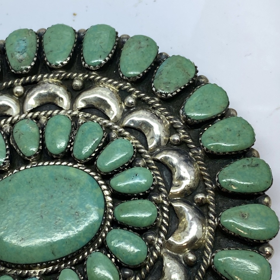 Large Turquoise Cluster Sterling Silver Belt Buckle Native Made 1.75 ...