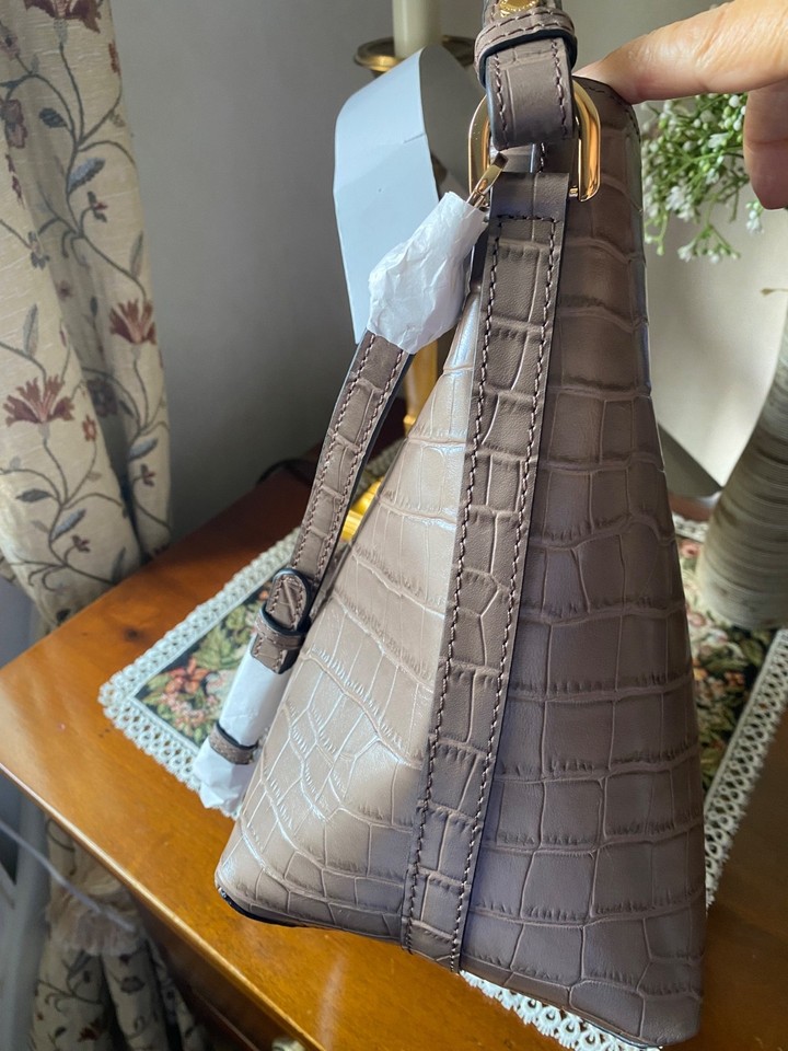 John Lewis Croc Effect Genuine Leather Turn Lock Bucket Bag, RRP £99 ...