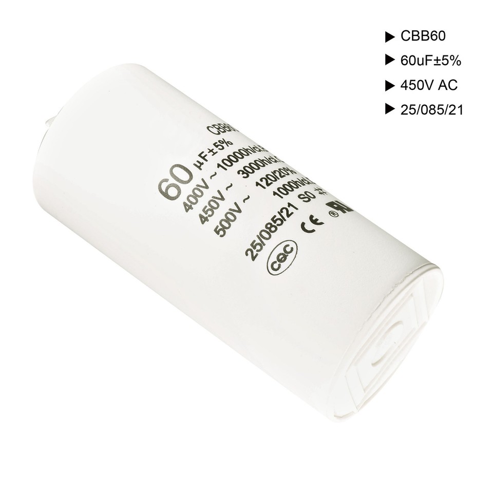 115x54mm Capacitor White 60uF 450V AC for Air Compressor Water Pump 50 ...