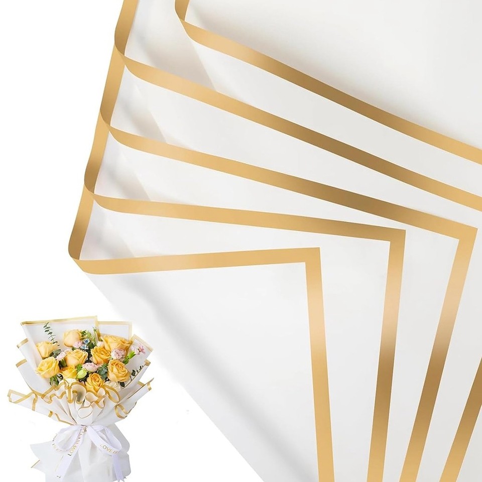 20 Sheets Flower Wrapping 22.8x22.8 Inch, Floral Bouquet Wrapping Gold ...