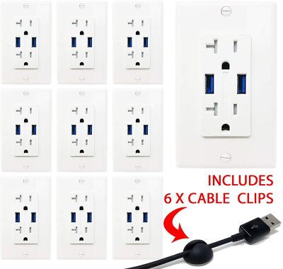 5.0A High Speed Dual USB Charger Outlet - 20A TR Electrical Receptacle ...