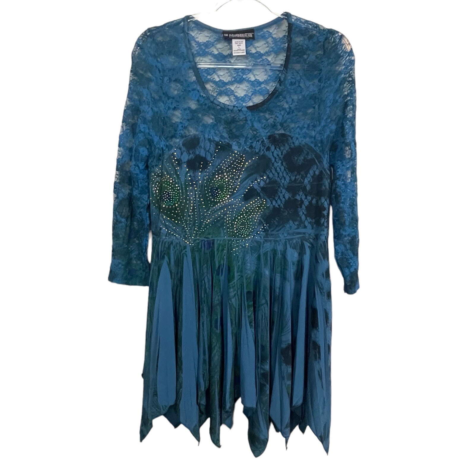 The Pyramid Collection Teal Peacock Feather Handkerch… - Gem