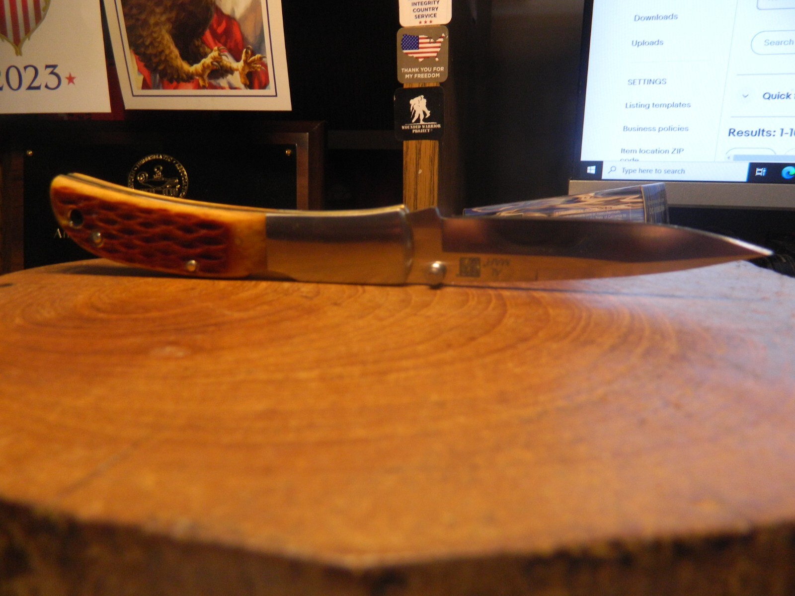 ALMAR KNIVES AMK-7004 4" CL. AUS-8 S.S. BLADE SPEAR POINT HONEY BONE ...