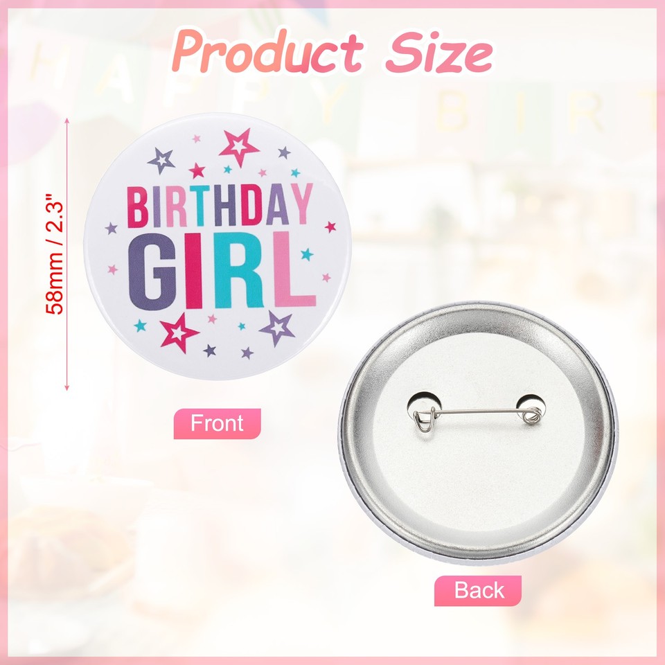 Birthday Girl Button, 58mm Tinplate Birthday Badge Pin, Multicolored ...