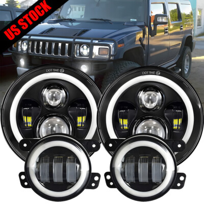 For Hummer H2 H3T 05-10 7" INCH Halo LED Headlight DRL&4" Fog Lights ...