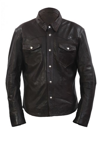 Infinity Men's Retro Denim Style SlimFit Casual Brown Leather Shirt ...