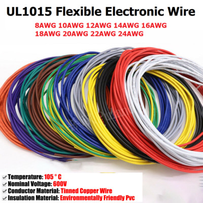 8 AWG~ 24 AWG Flexible Electronic Wire UL1015 Stranded Cable Tinned ...
