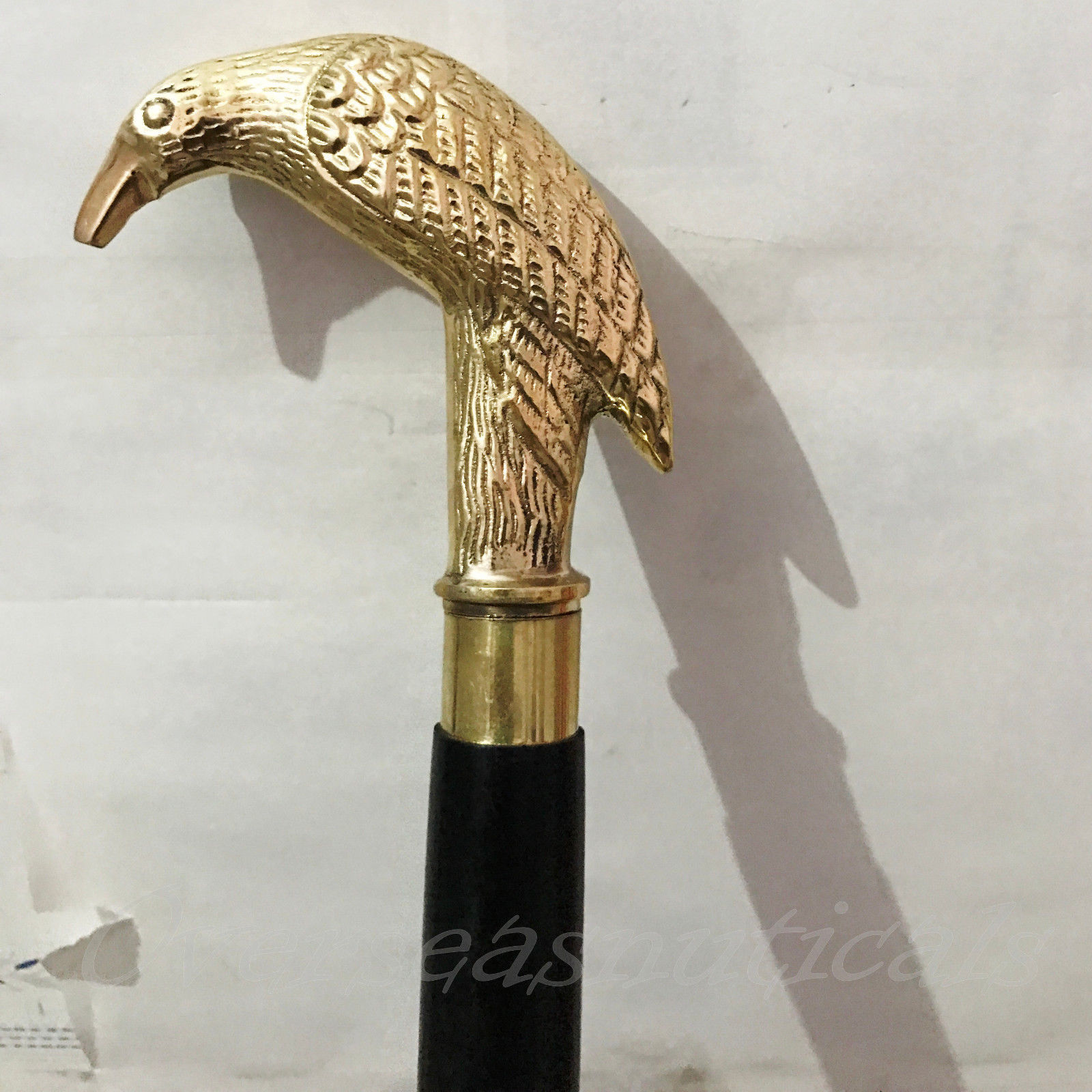 Vintage Handle Harvey Cane Raven Brass Head BLACK Wood Walking Stick ...