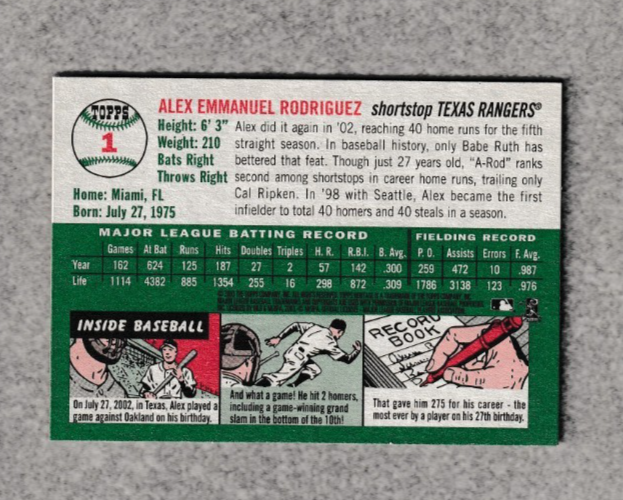 2003 Topps Heritage #1 ALEX RODRIGUEZ NR MINT to MINT | eBay